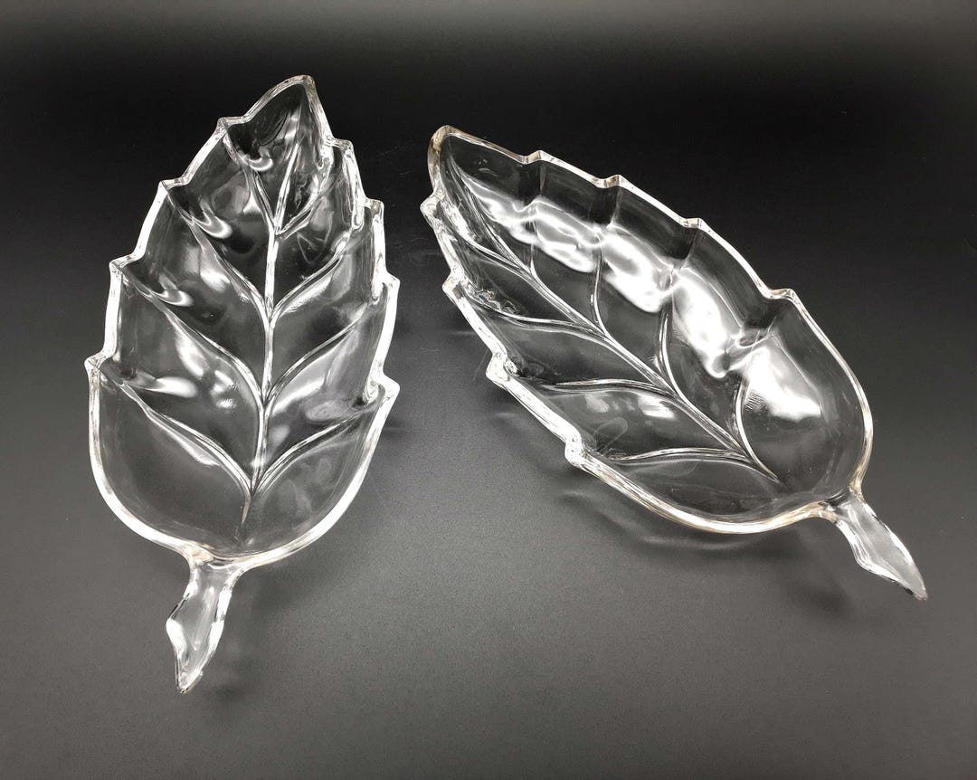 Vintage Clear Glass Leaf-shaped Relish Dishes, Set of 2 - Etsy
