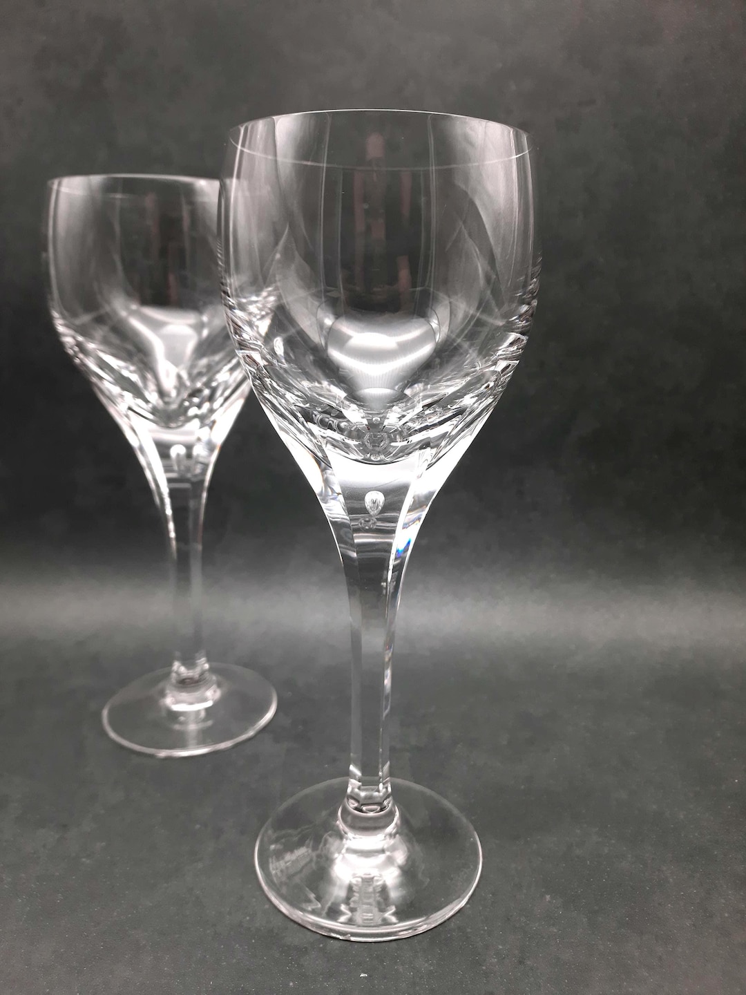 Vintage Heavy Crystal Large Wine Glasses W/ Cut Panels and Center Air ...