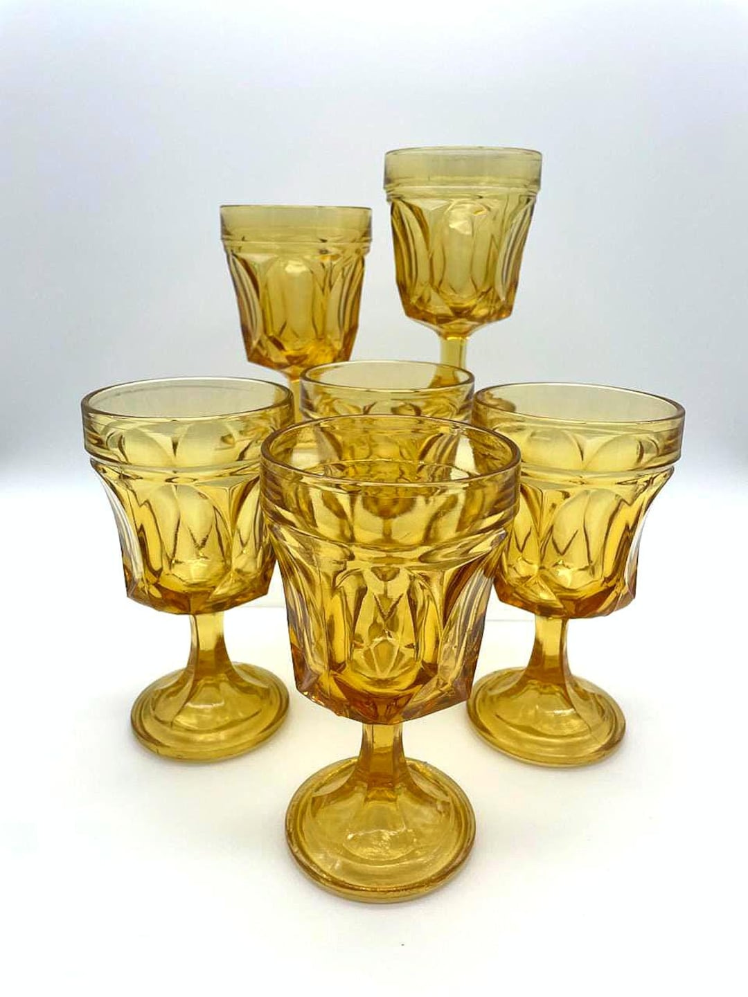Vintage 1970s Amber Pressed Glass Water Goblets, Set of 6 - Etsy