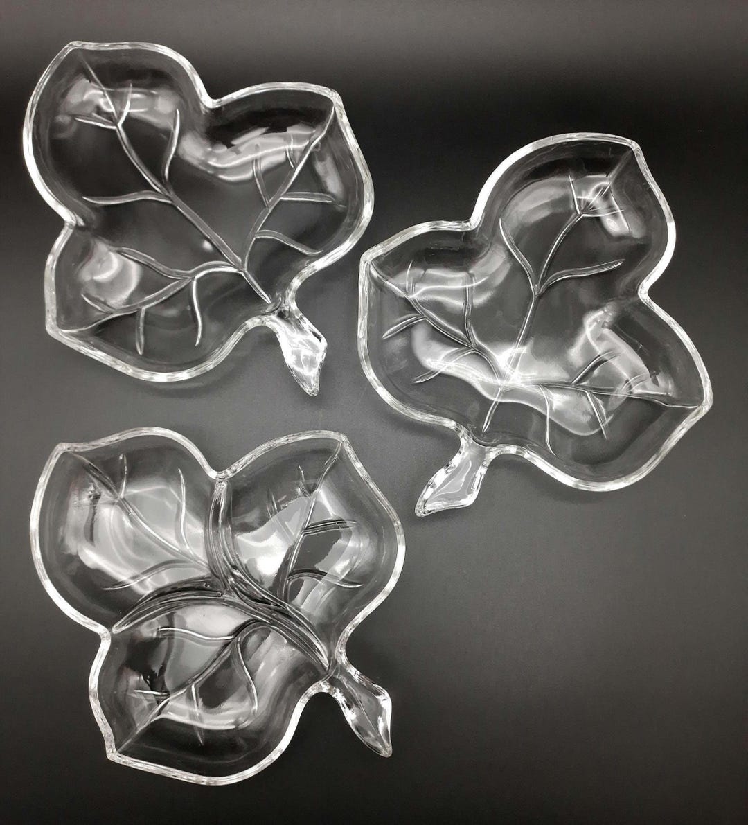 Vintage Clear Glass 3-leaf Shaped Relish Dishes, Set of 3 - Etsy