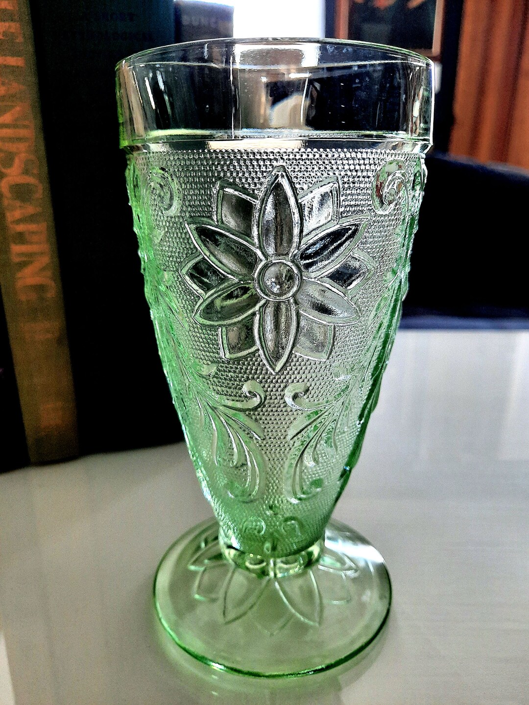 Tiara Indiana Glass Chantilly Light Green Sandwich Iced Tea Tumbler - Etsy