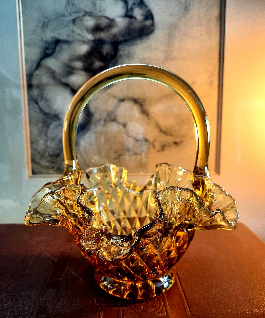 Vintage Small Amber Glass Basket With Handle, 6" Tall - Etsy