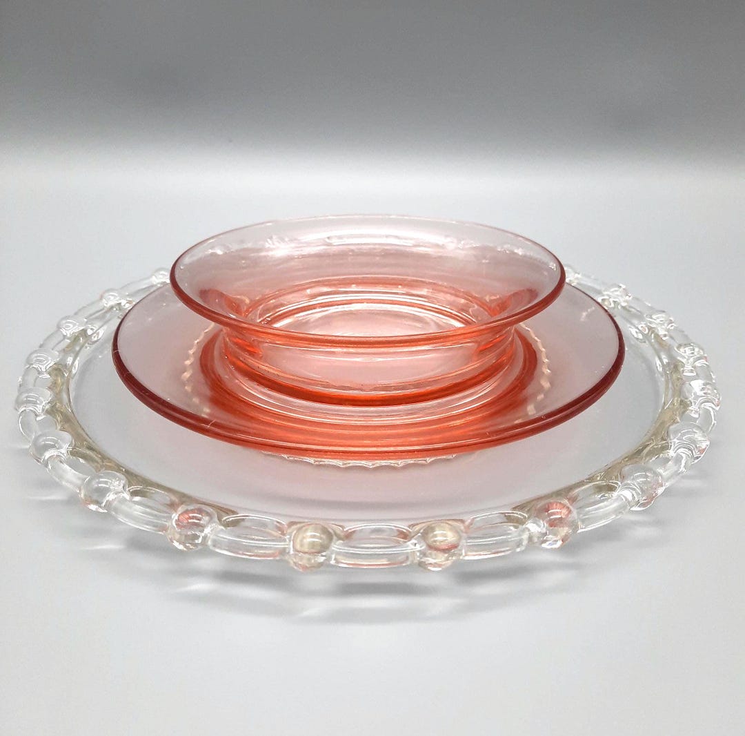 Pink Depression Glass Bowl With Attached Underplate, Ca. 1920s - Etsy