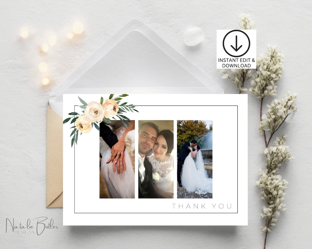 Wedding Thank You Cards, Floral Wedding Stationary, Thank You Photo ...