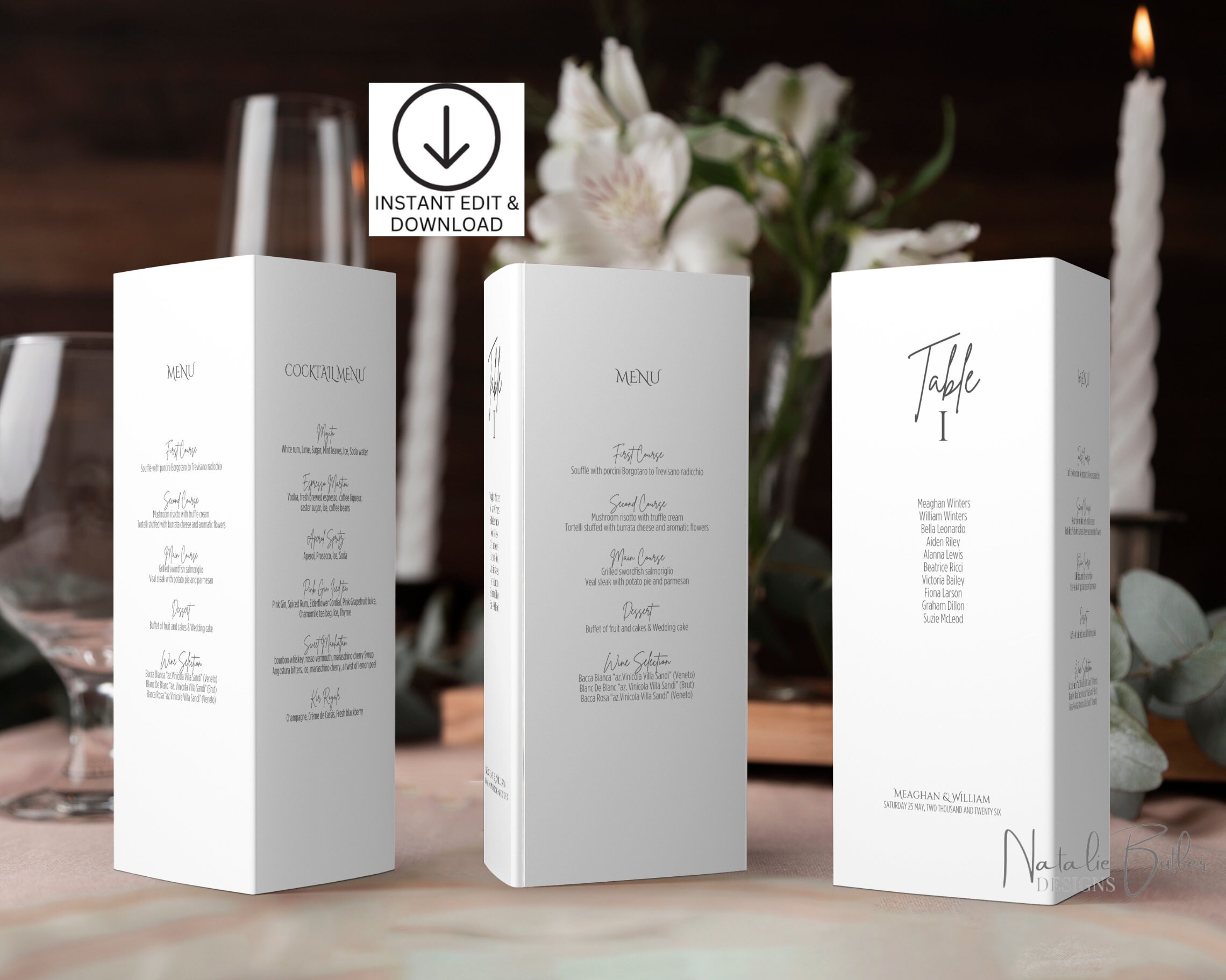Triple Wedding Menu, DL Tall Fold Menu, Food Menu, Cocktail Menu, Table ...