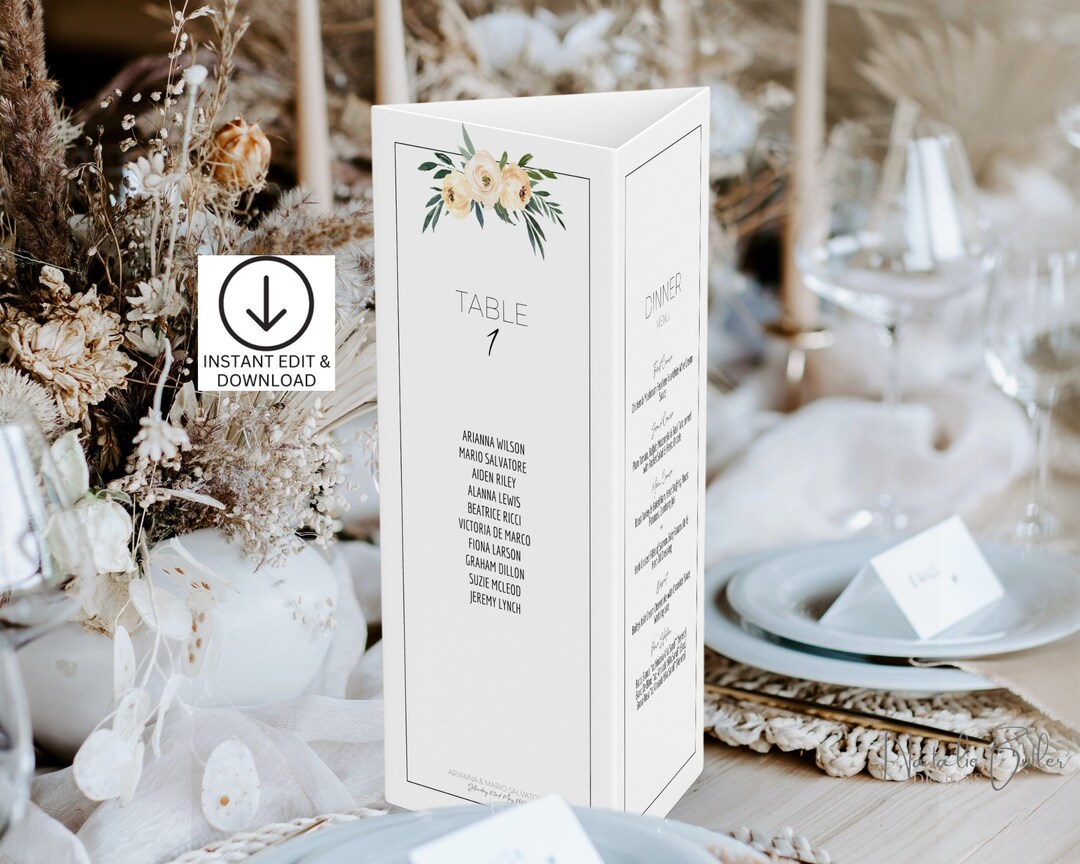 Triple Wedding Menu, Triple Menu, Tall Fold Menu, Dinner Menu, Cocktail ...