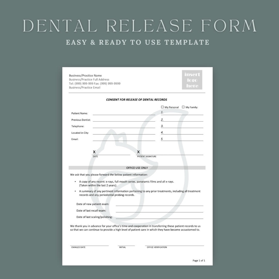 Dental Release Form new Patient, Intake, X_ray - Etsy