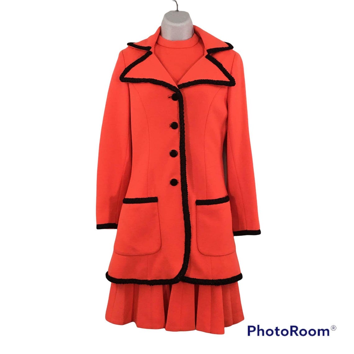 Lilli Ann Knit Vintage 60s 70s Mod Orange Black Dress & Coat Set, 34 ...