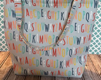 Alphabet Tote Bag, Colorful Letter Design Tote Bag, ABC Elemeno Design ...
