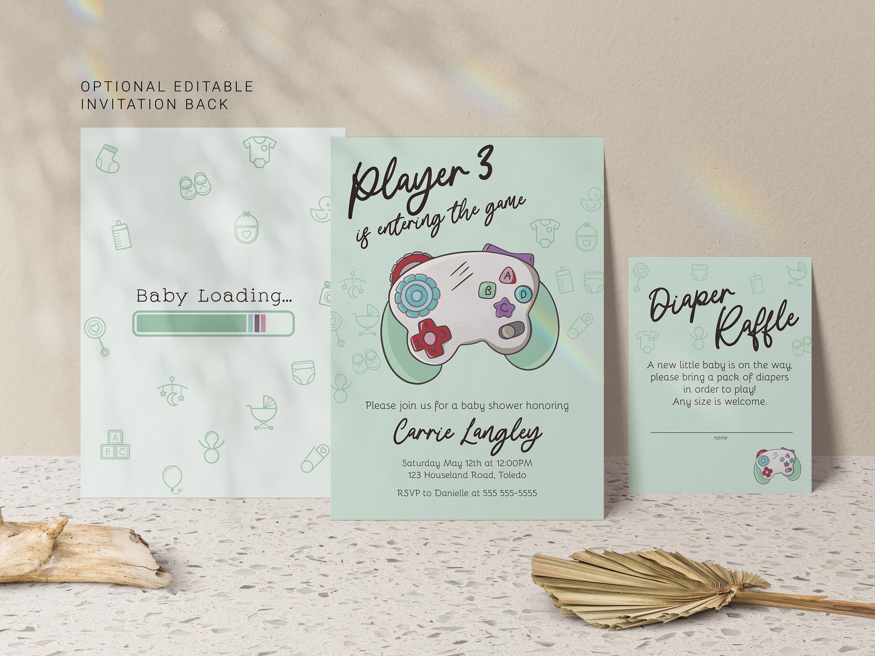 Video Game Baby Shower Invitation Bundle, Player 3 Invite, Gamer, New ...