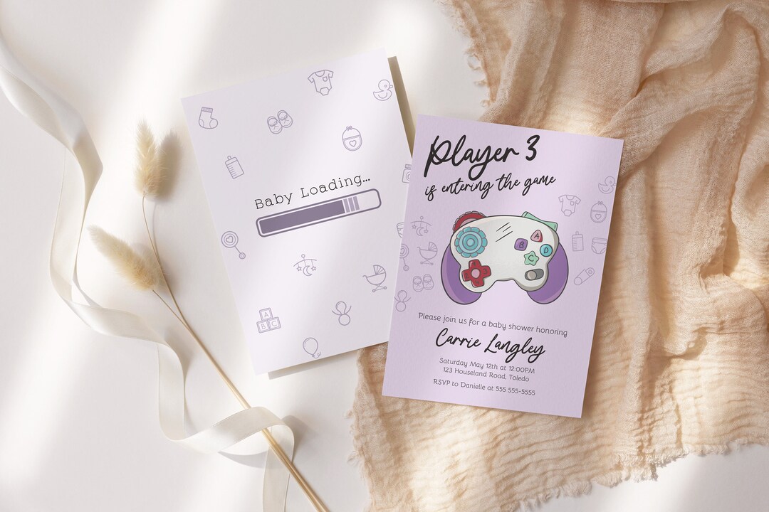 Video Game Baby Shower Invitation, Purple Player 3 Baby Shower Invite ...