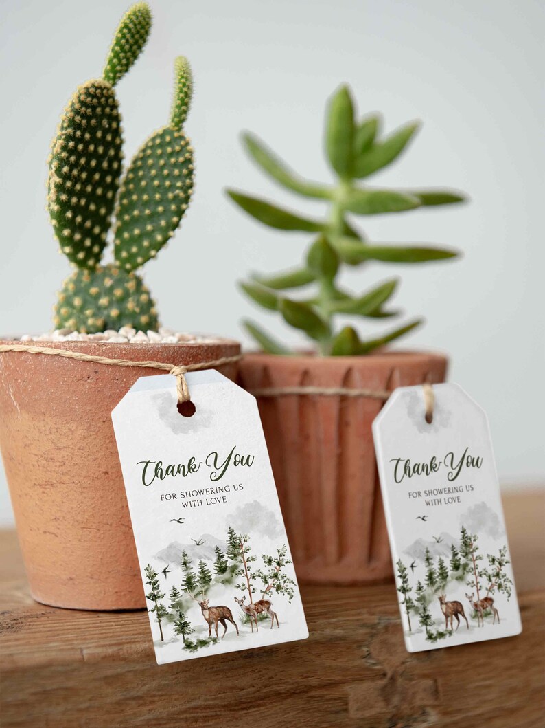 Deer and Forest Favor Tag, Birthday Bridal Baby Shower, Thank You Gift ...