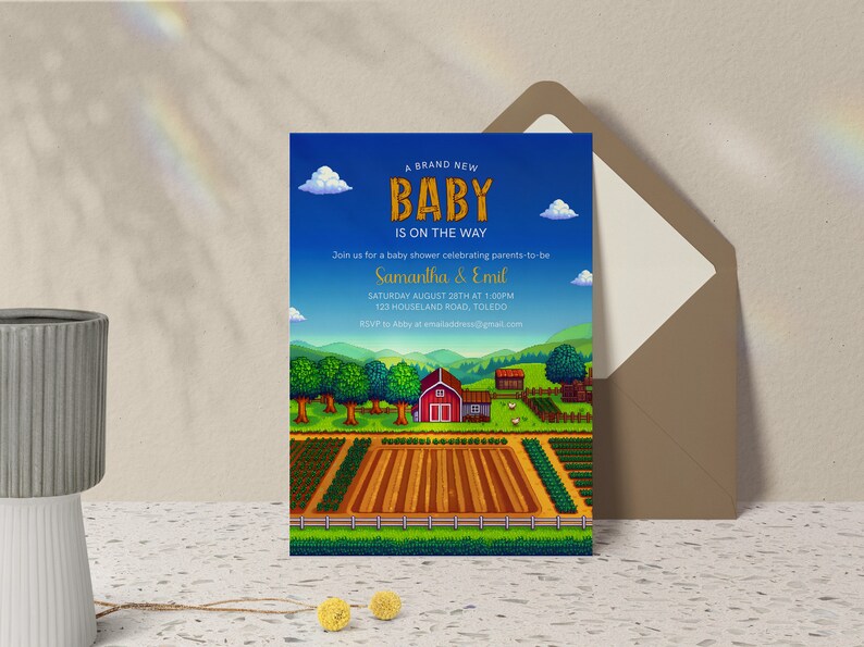 Stardew Valley Inspired Baby Shower Invitation, Farm Video Game ...
