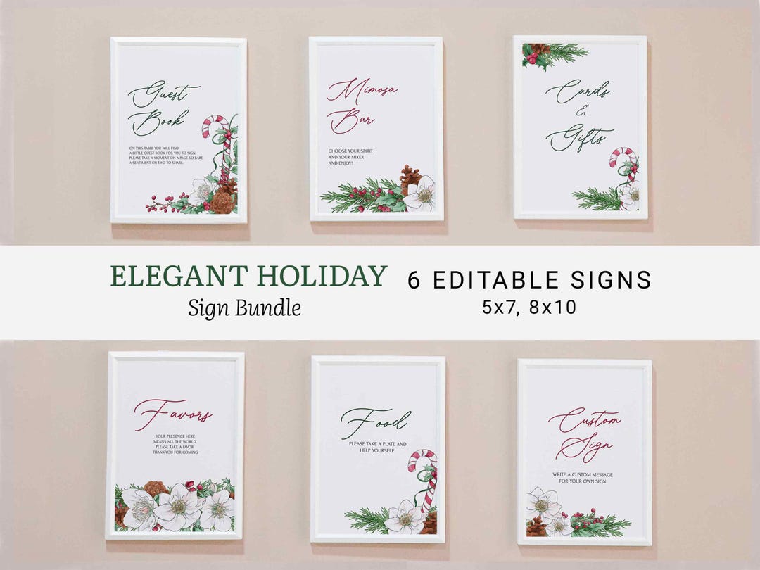 Elegant Holiday Sign Bundle, 6 Signs, Mimosa Bar Favors Cards & Gifts ...