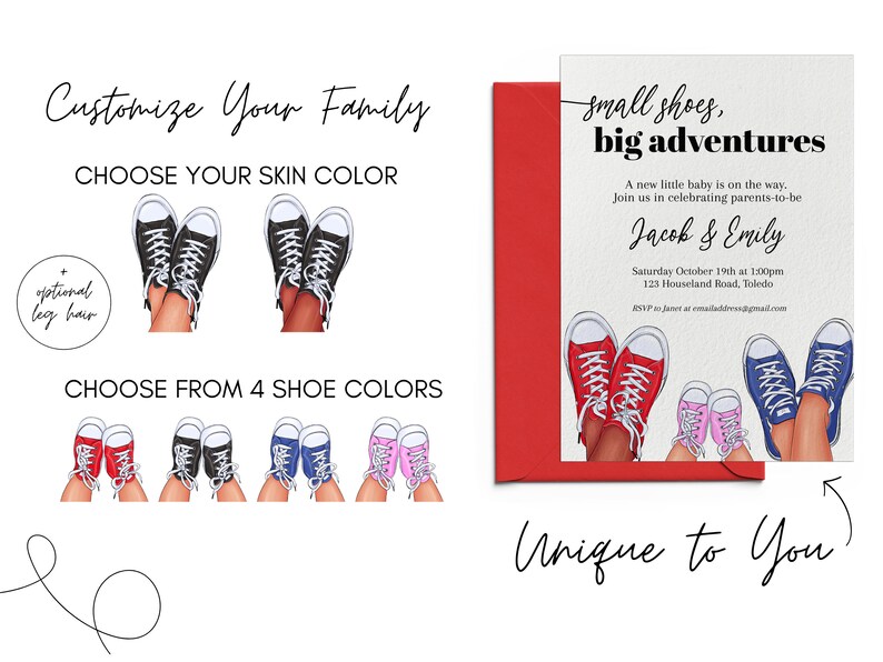 Small Shoes Baby Shower Invitation Bundle, Sneakers Converse, Family ...