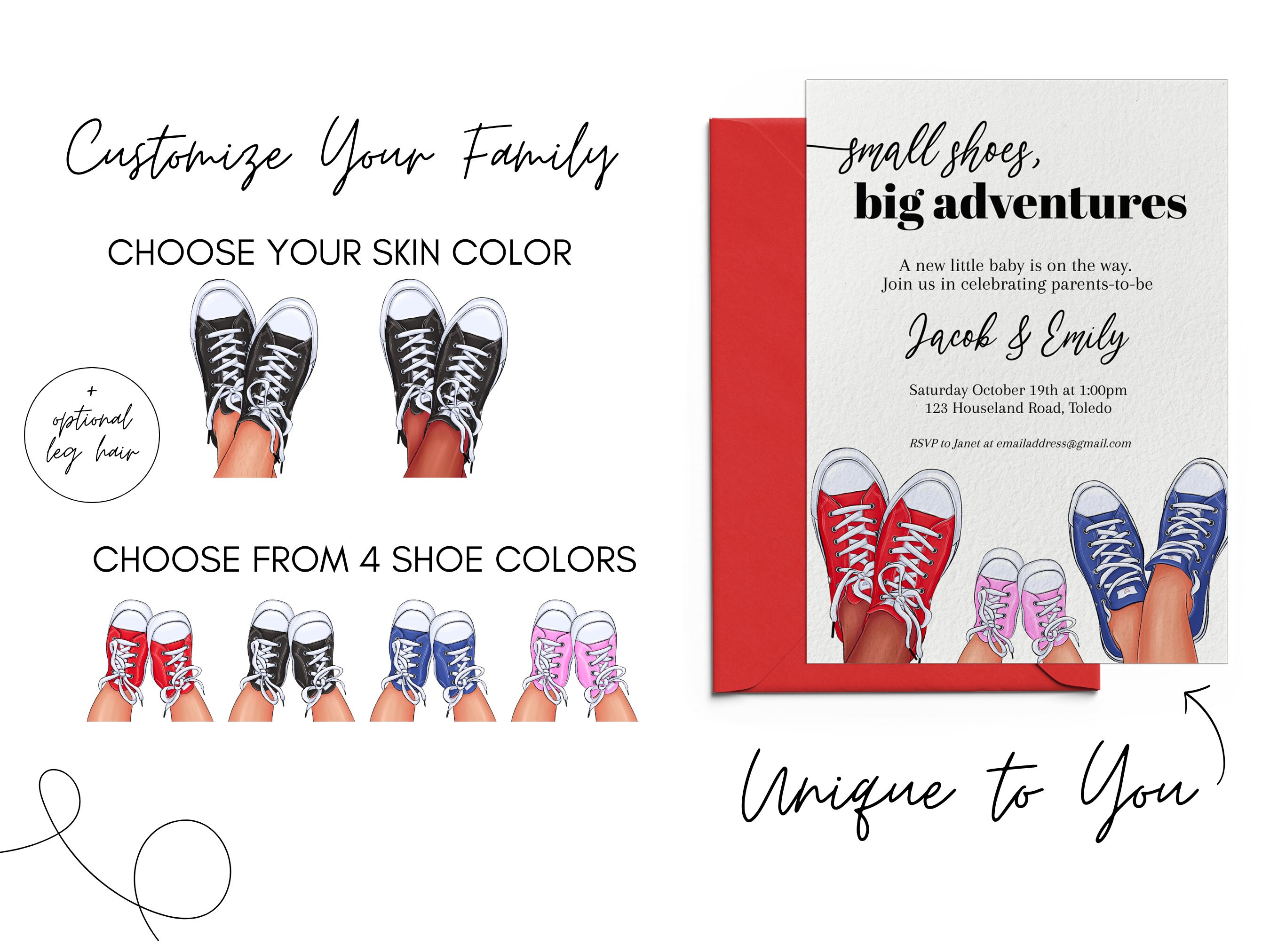 Small Shoes Baby Shower Invitation Bundle, Sneakers Converse, Family ...