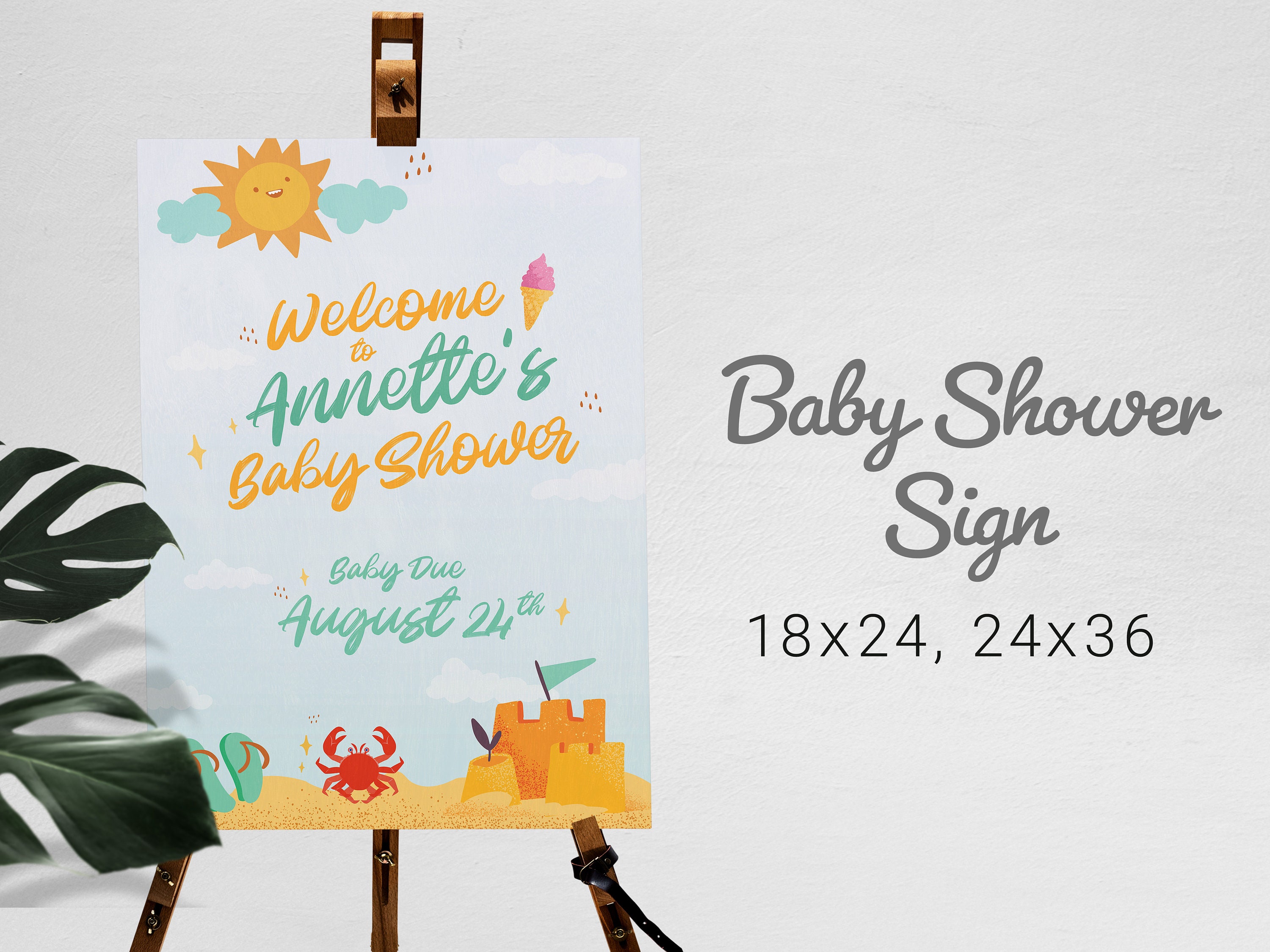 Beach Party Baby Shower Welcome Sign, Summer Sun Shower Easel Sign ...