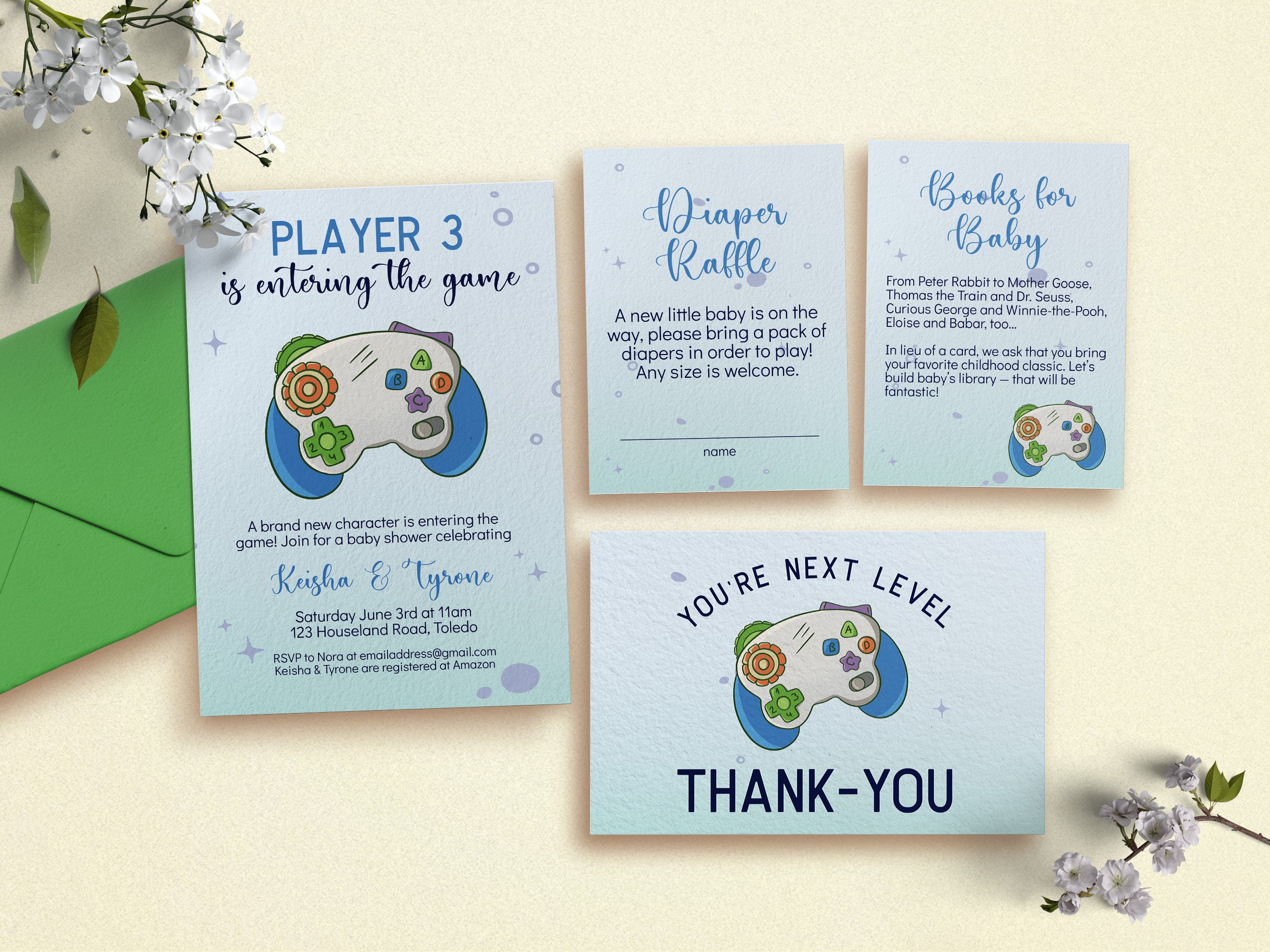 Video Game Controller Baby Shower Invitation Bundle, Player 3 Invite ...