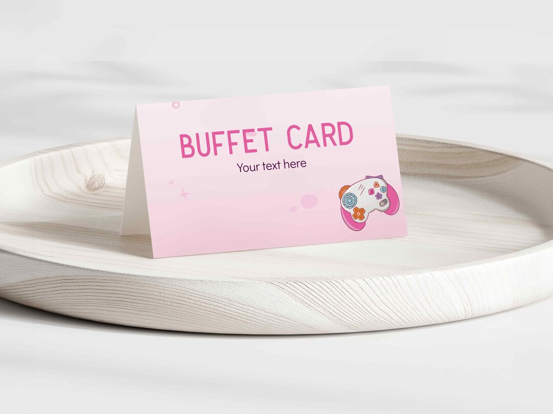 Video Game Buffet Card, Food Label Tent Card Sign, Pink for Girl, Nerdy ...