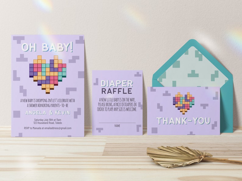 Tetris Video Game Baby Shower Invitation Bundle, Nerdy Baby Shower ...