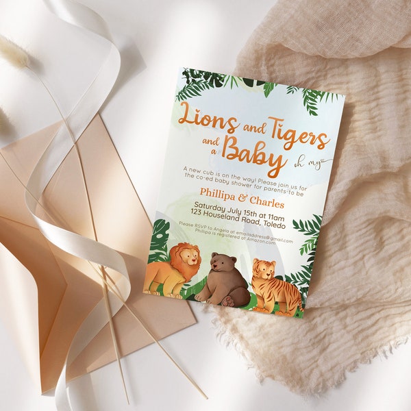 Lion and Tigers and Bears, Baby Shower Invitation - Etsy