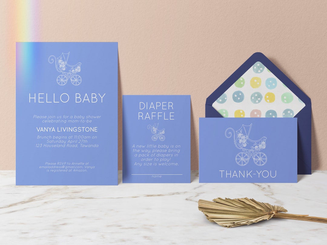 Minimal Stroller Baby Shower Invitation Bundle, Invitation for Boy ...