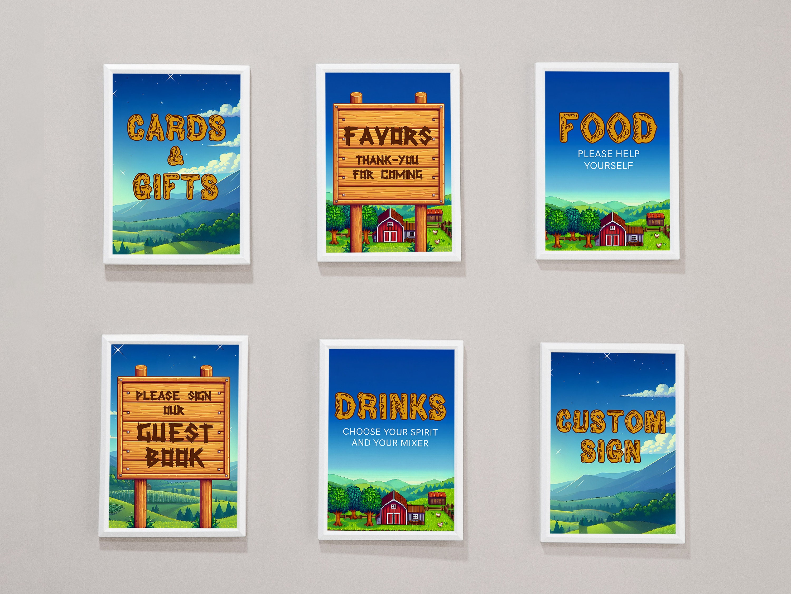 Stardew Valley Inspired Shower Sign Bundle, 6 Signs, Favors, Cards ...