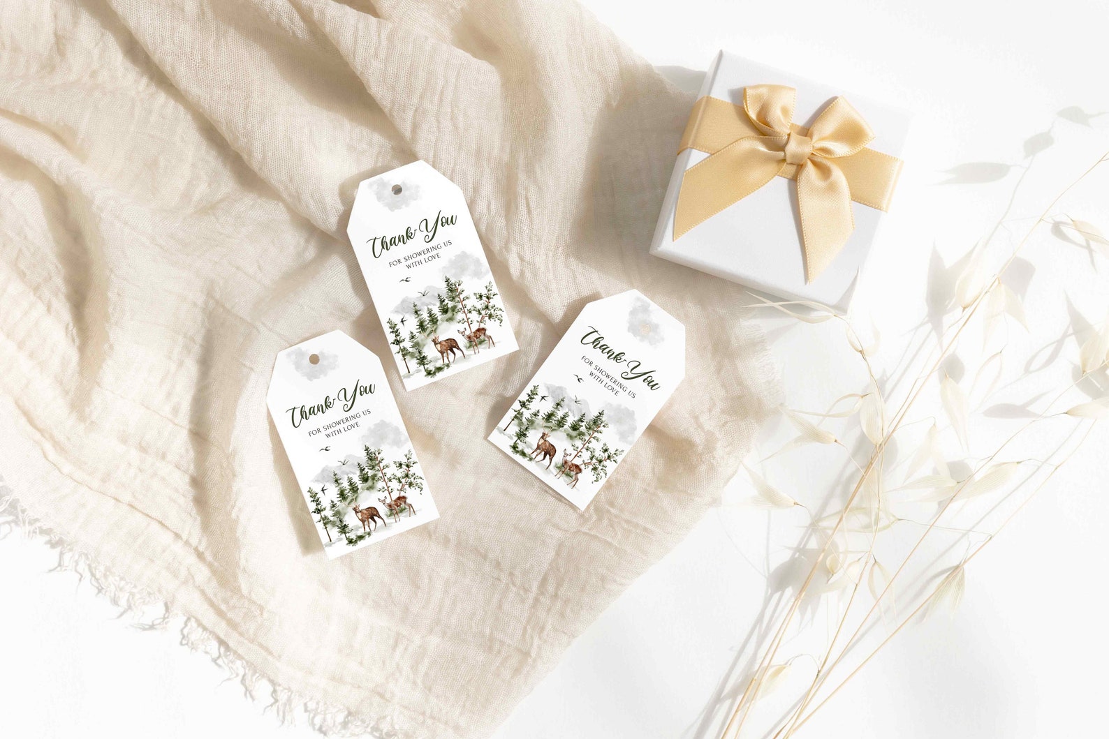Deer and Forest Favor Tag, Birthday Bridal Baby Shower, Thank You Gift ...