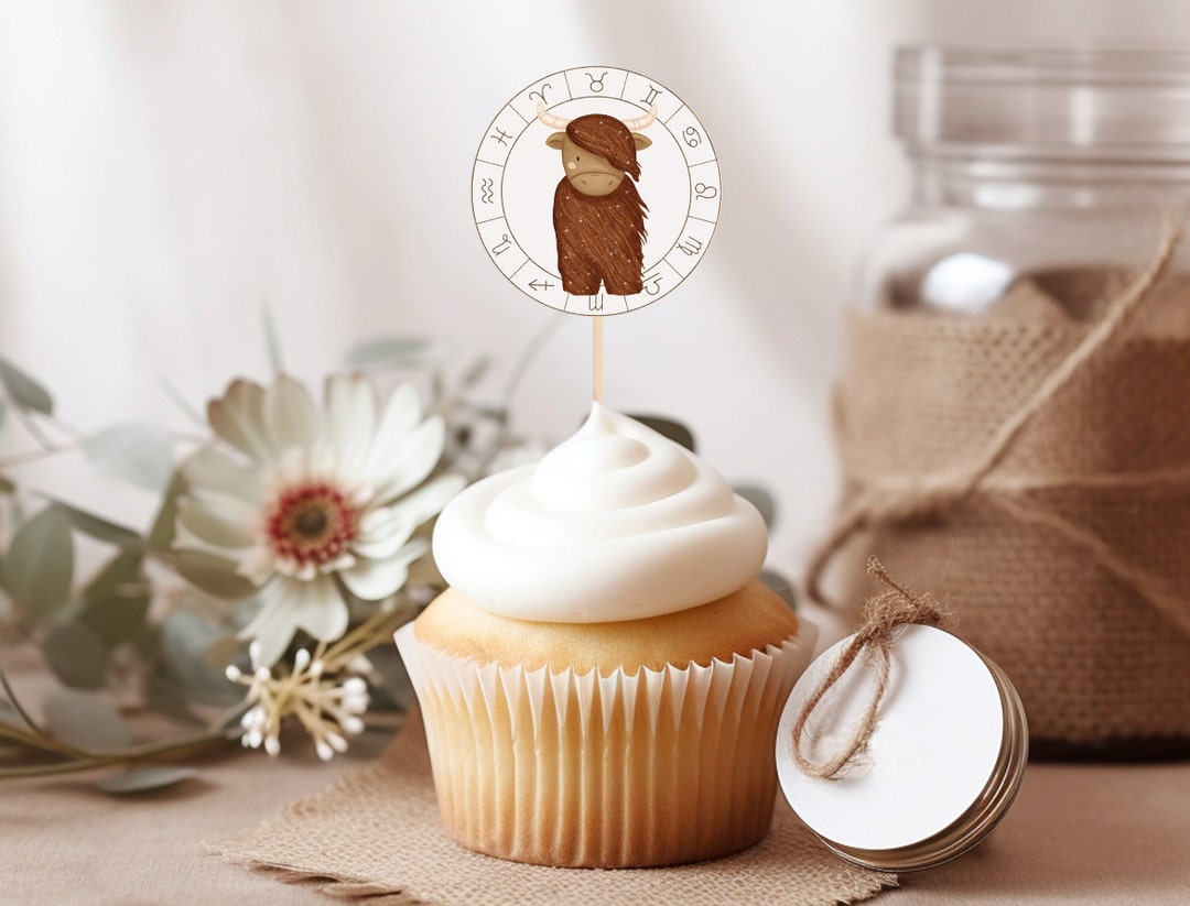 Taurus Boho Zodiac Cupcake Toppers, Celestial Mystical Baby Shower Cake ...