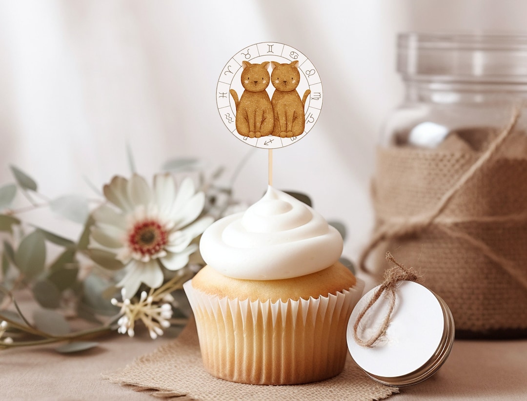 Gemini Boho Zodiac Cupcake Toppers, Celestial Mystical Baby Shower Cake ...