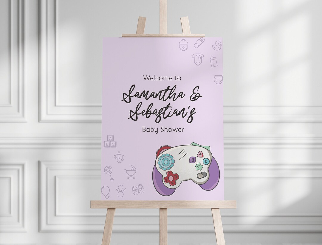 Welcome Player 3 Baby Shower Sign, Editable Welcome Video Gamer Poster ...