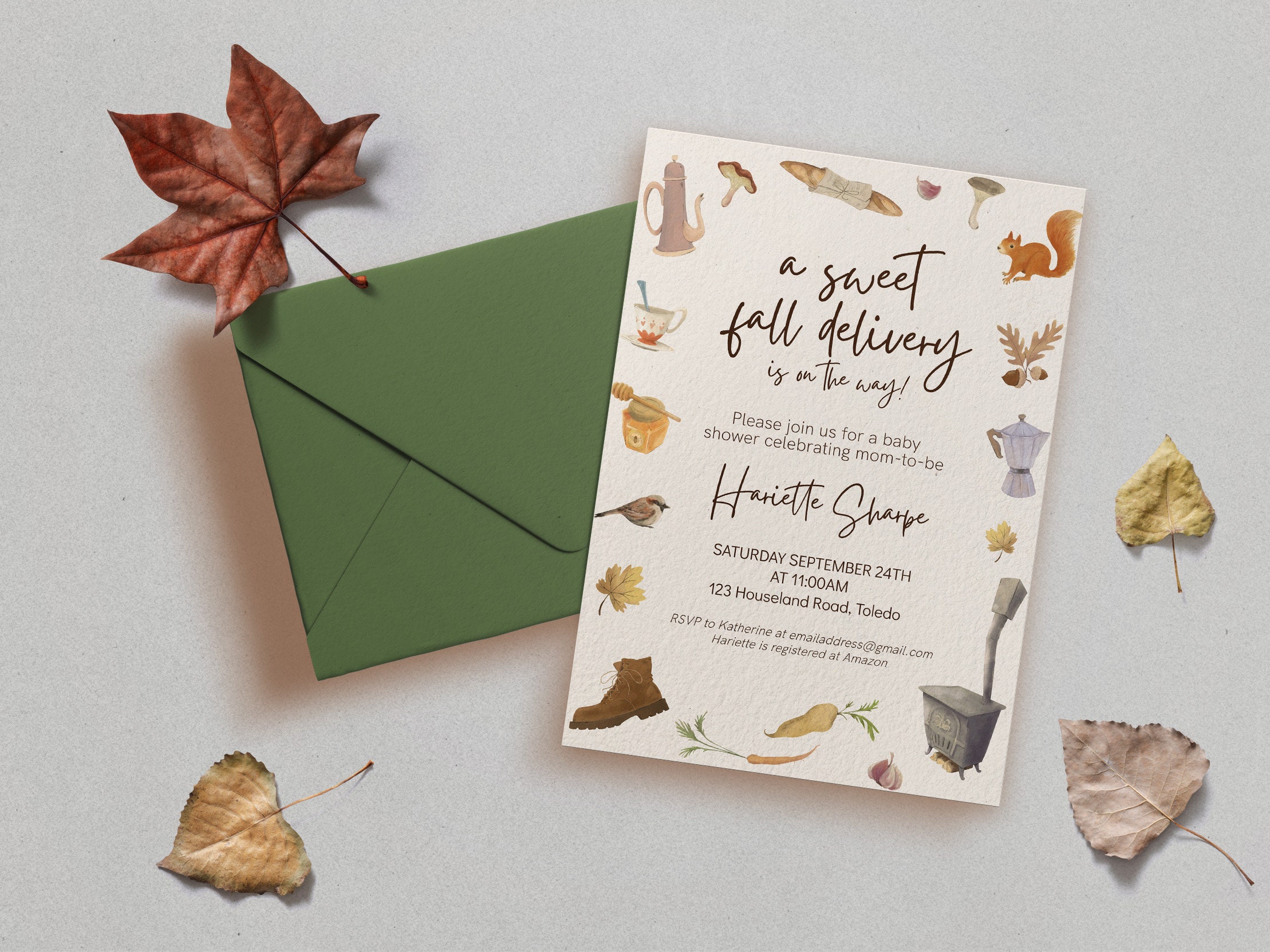 Cozy Fall Cottagecore Baby Shower Invitation, Boho September October ...