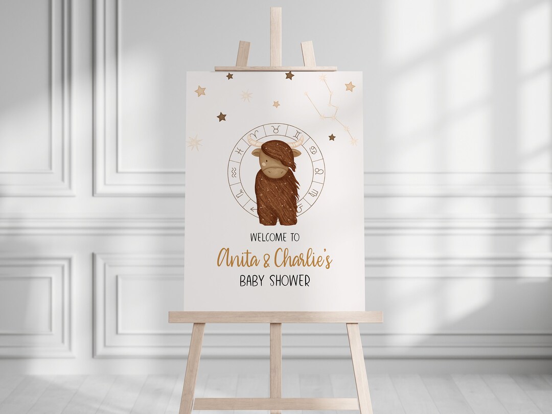Taurus Zodiac Welcome Sign, Boho Baby Shower Poster Easel Gender ...