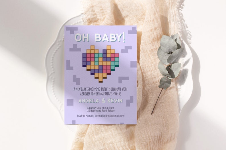 Tetris Video Game Baby Shower Invitation Bundle, Nerdy Baby Shower ...