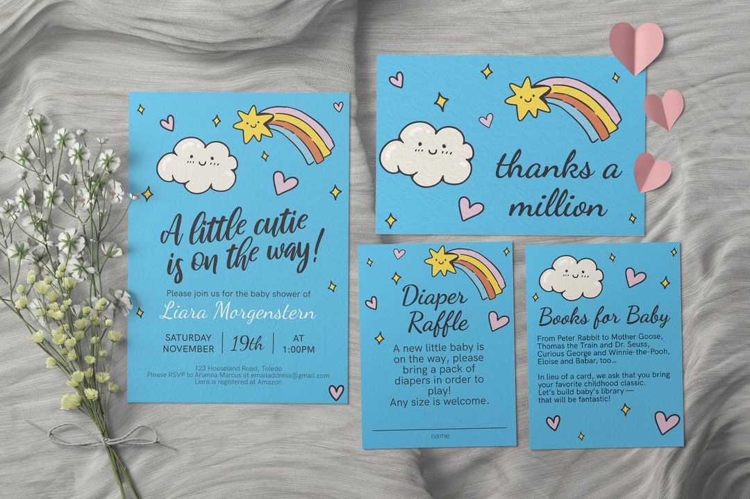 Shooting Star Baby Shower Invitation Bundle, Sunshine Colorful Bright ...