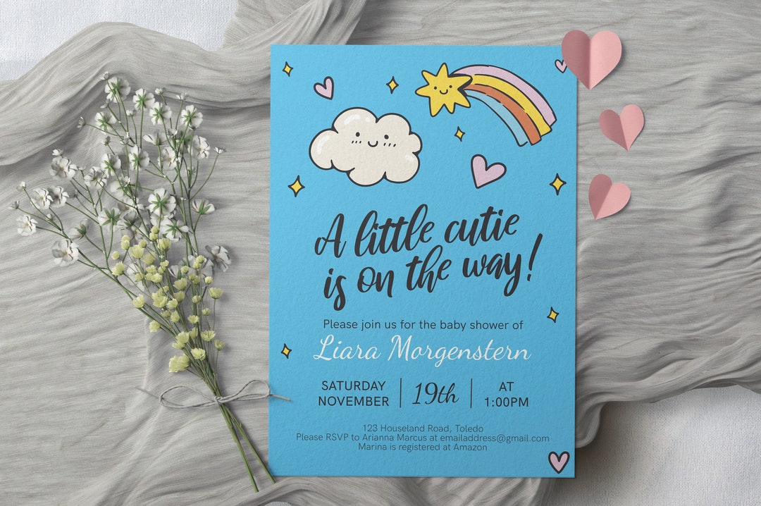 Shooting Star Baby Shower Invitation, Little Cutie Invite, Gender ...