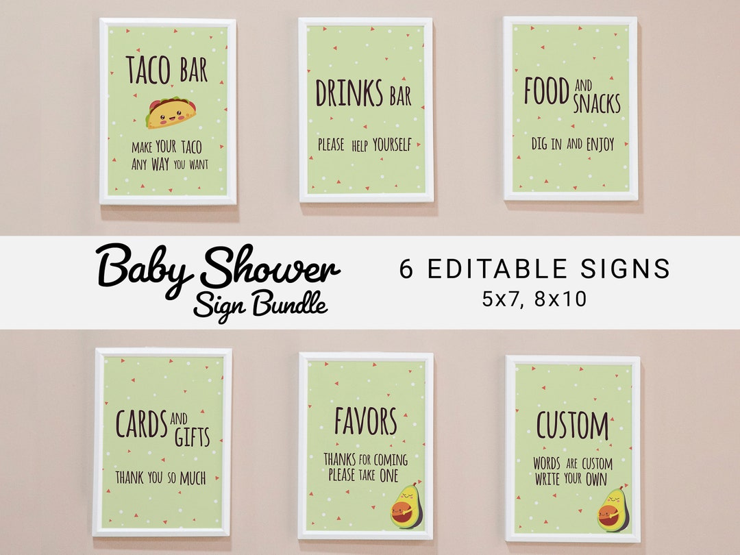 Avocado Baby Shower Sign Bundle, 6 Signs, Taco Baby Shower, Editable ...
