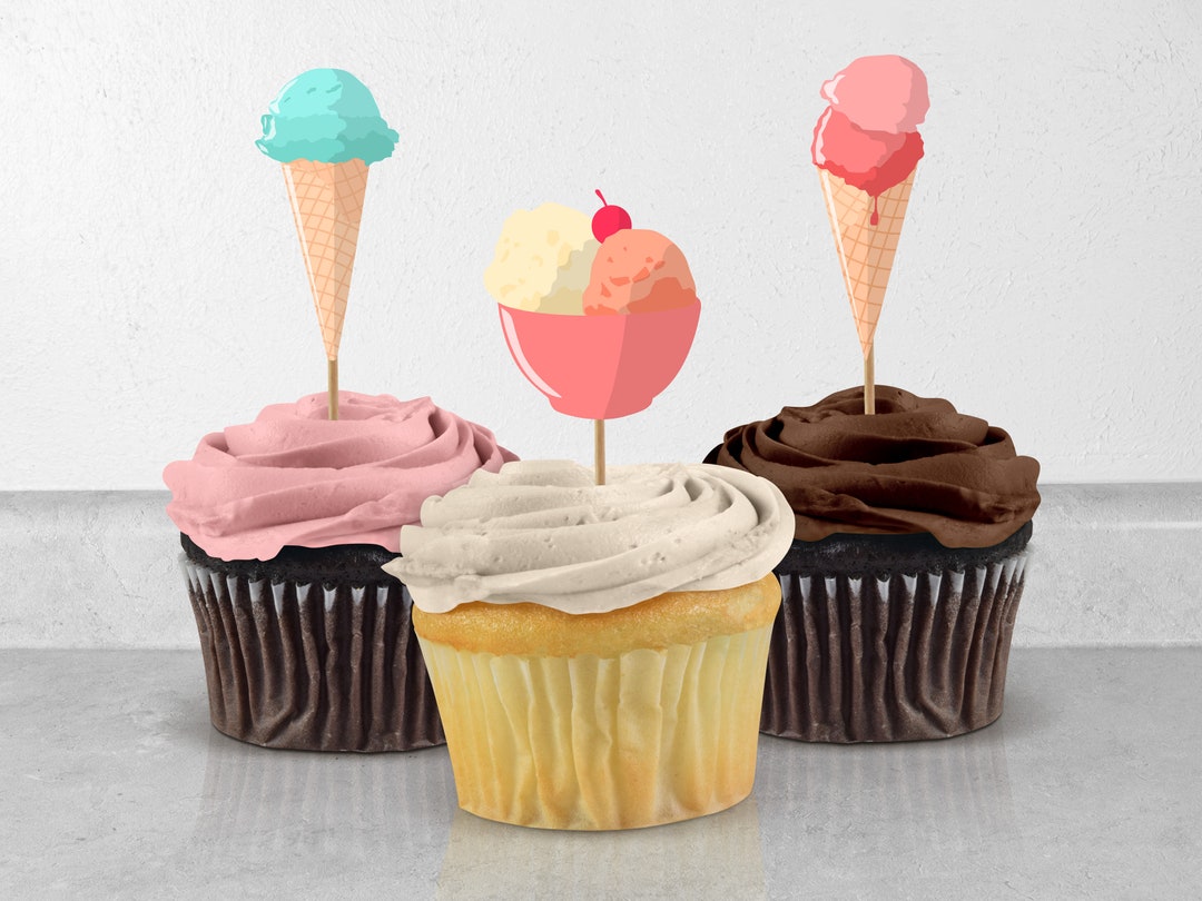 Ice Cream Cupcake Toppers, Here's the Scoop Cupcake Toppers, Summer ...