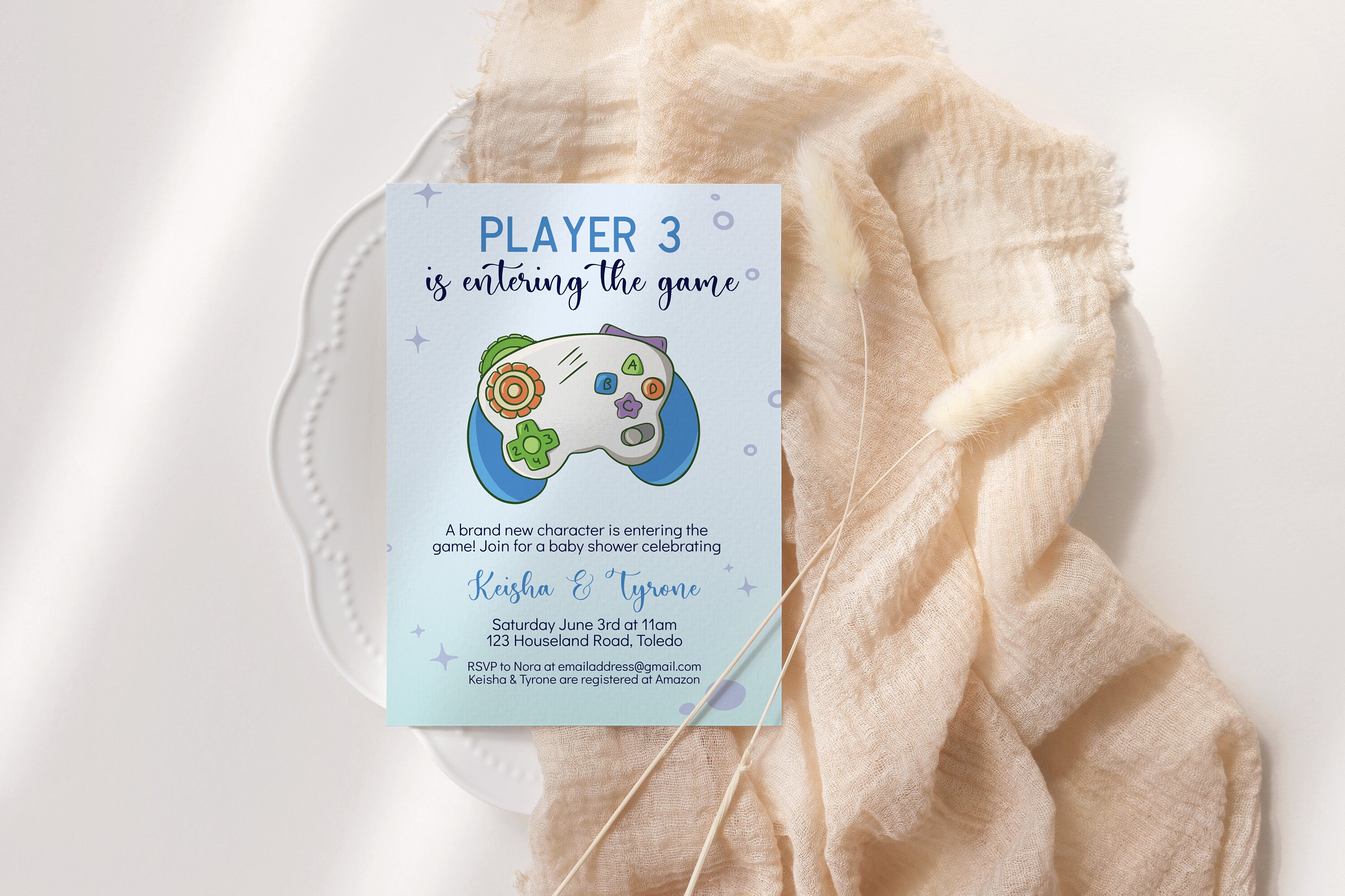 Video Game Controller Baby Shower Invitation Bundle, Player 3 Invite ...