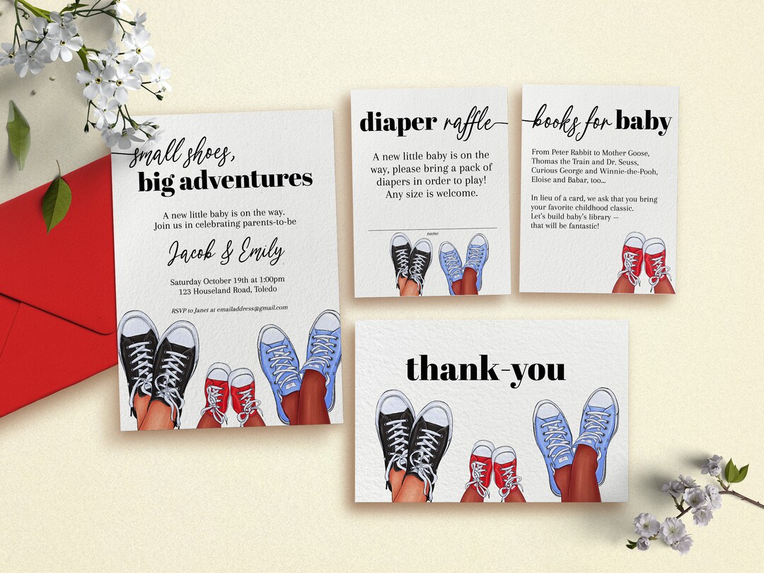 Small Shoes Baby Shower Invitation Bundle, Sneakers Converse, Family ...