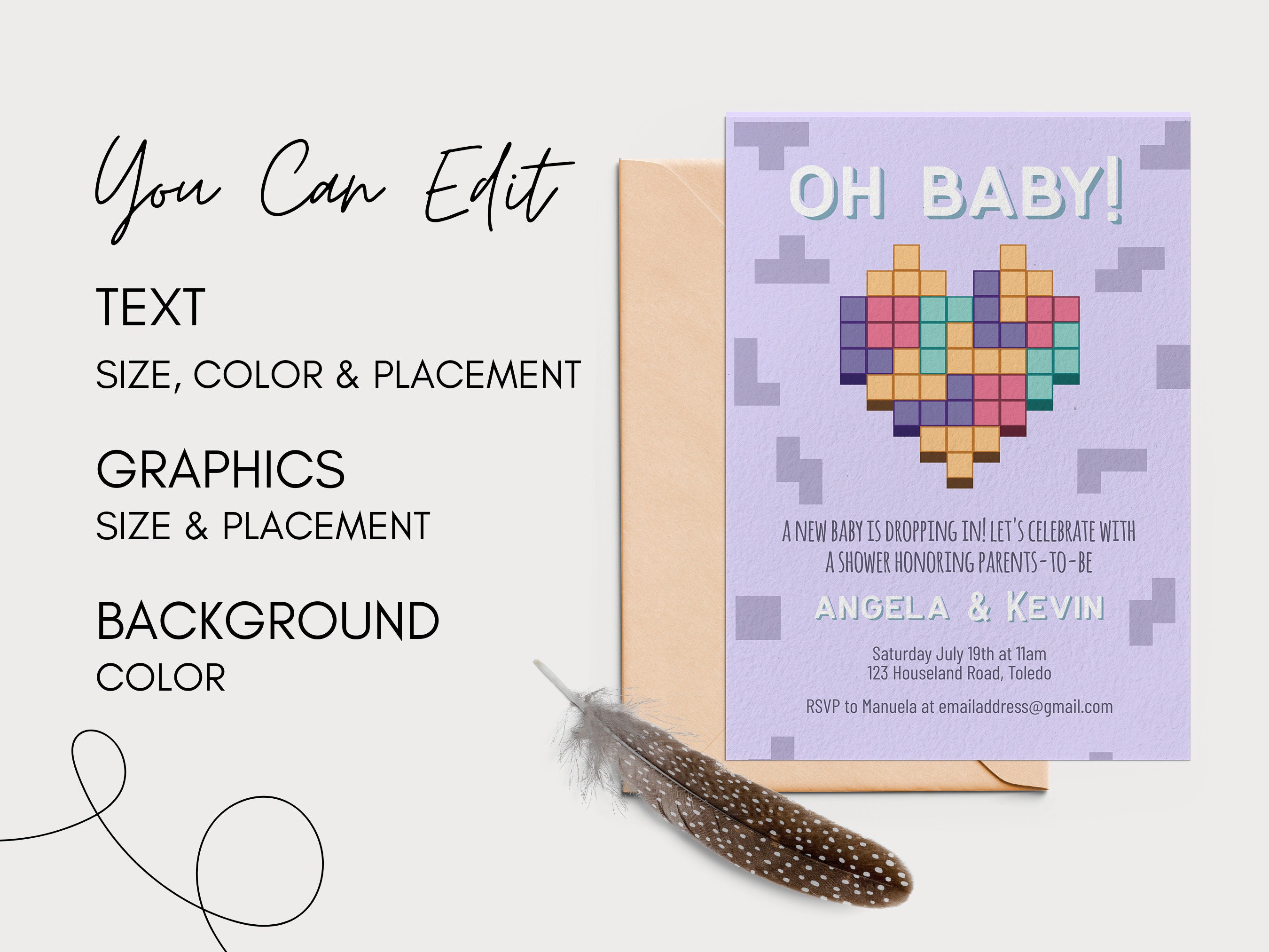 Tetris Video Game Baby Shower Invitation Bundle, Nerdy Baby Shower ...
