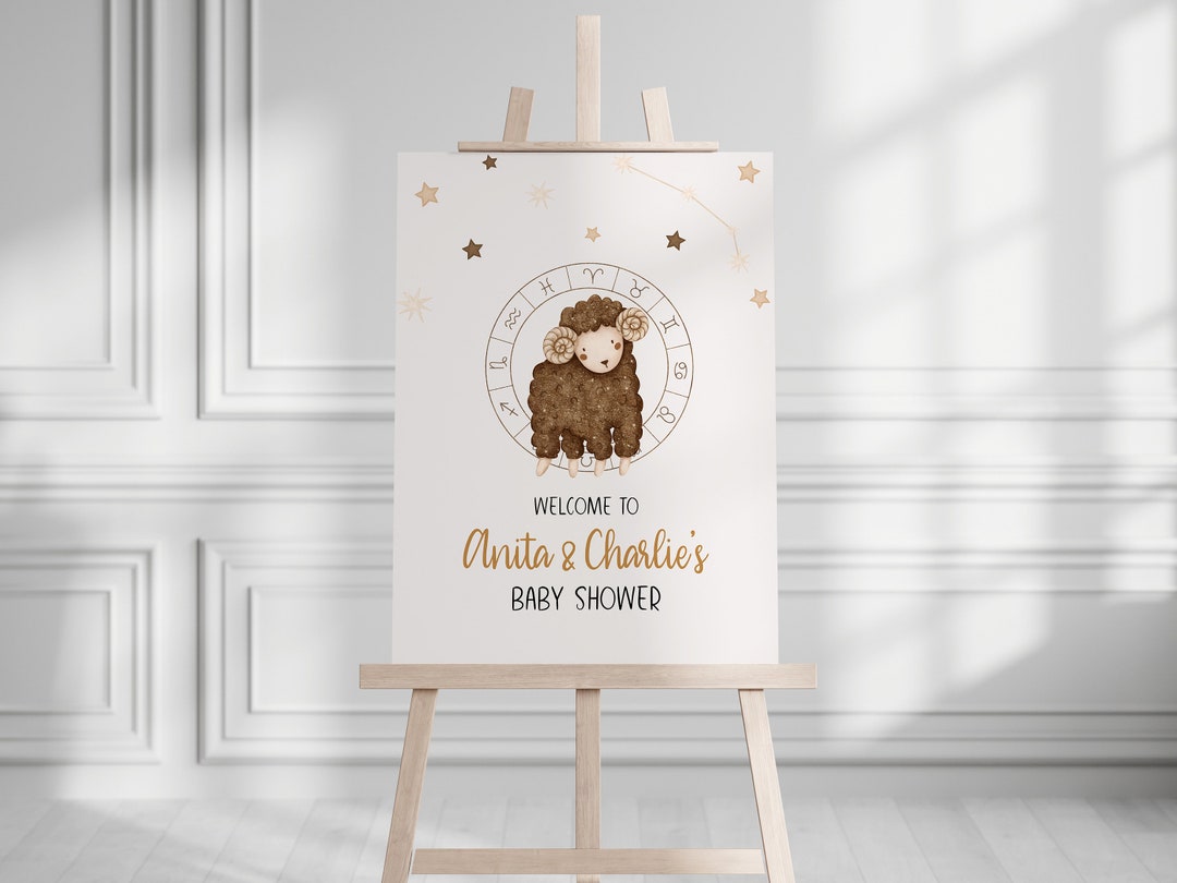 Aries Zodiac Welcome Sign, Boho Baby Shower Poster Easel Gender Neutral ...