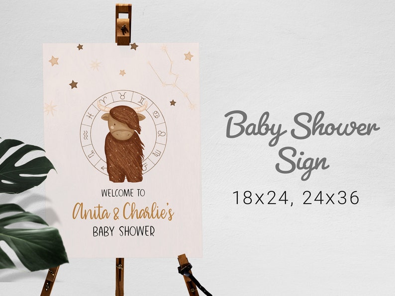 Taurus Zodiac Welcome Sign, Boho Baby Shower Poster Easel Gender ...