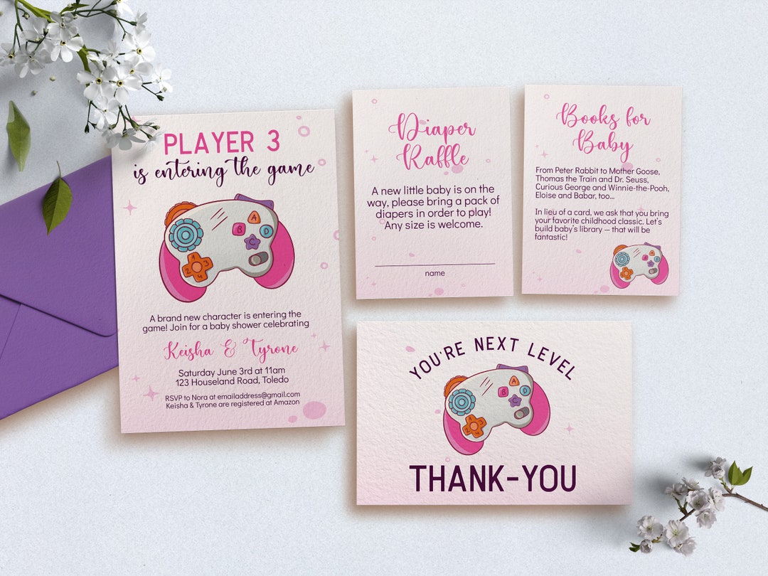 Video Game Controller Baby Shower Invitation Bundle, Player 3 Invite ...