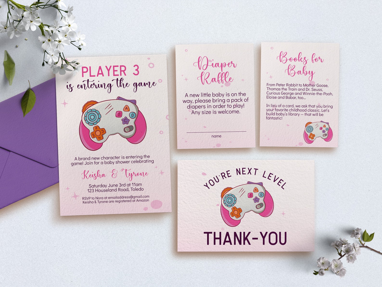 Video Game Controller Baby Shower Invitation Bundle, Player 3 Invite ...