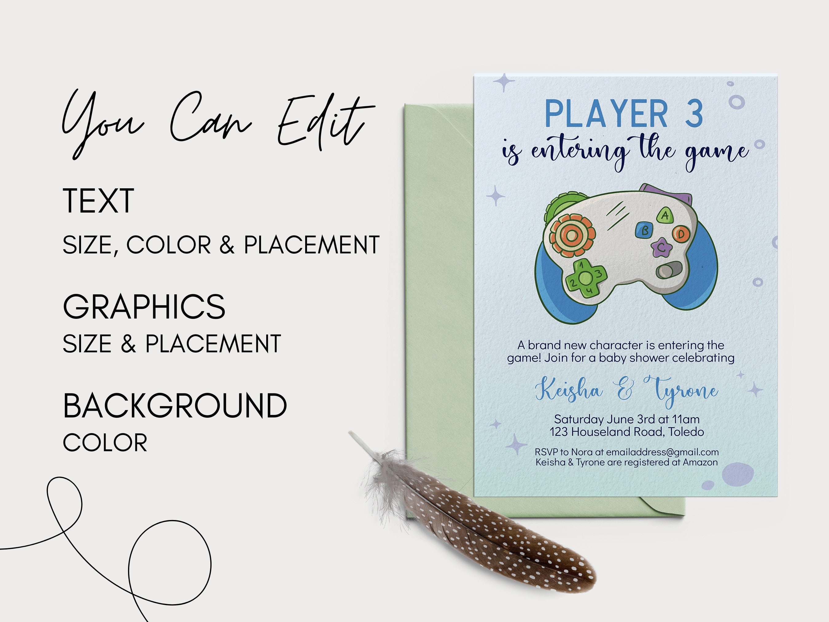 Video Game Controller Baby Shower Invitation, Player 3 Invite, Joystick ...