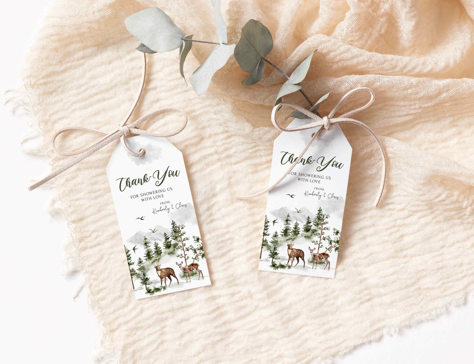 Deer and Forest Favor Tag, Birthday Bridal Baby Shower, Thank You Gift ...
