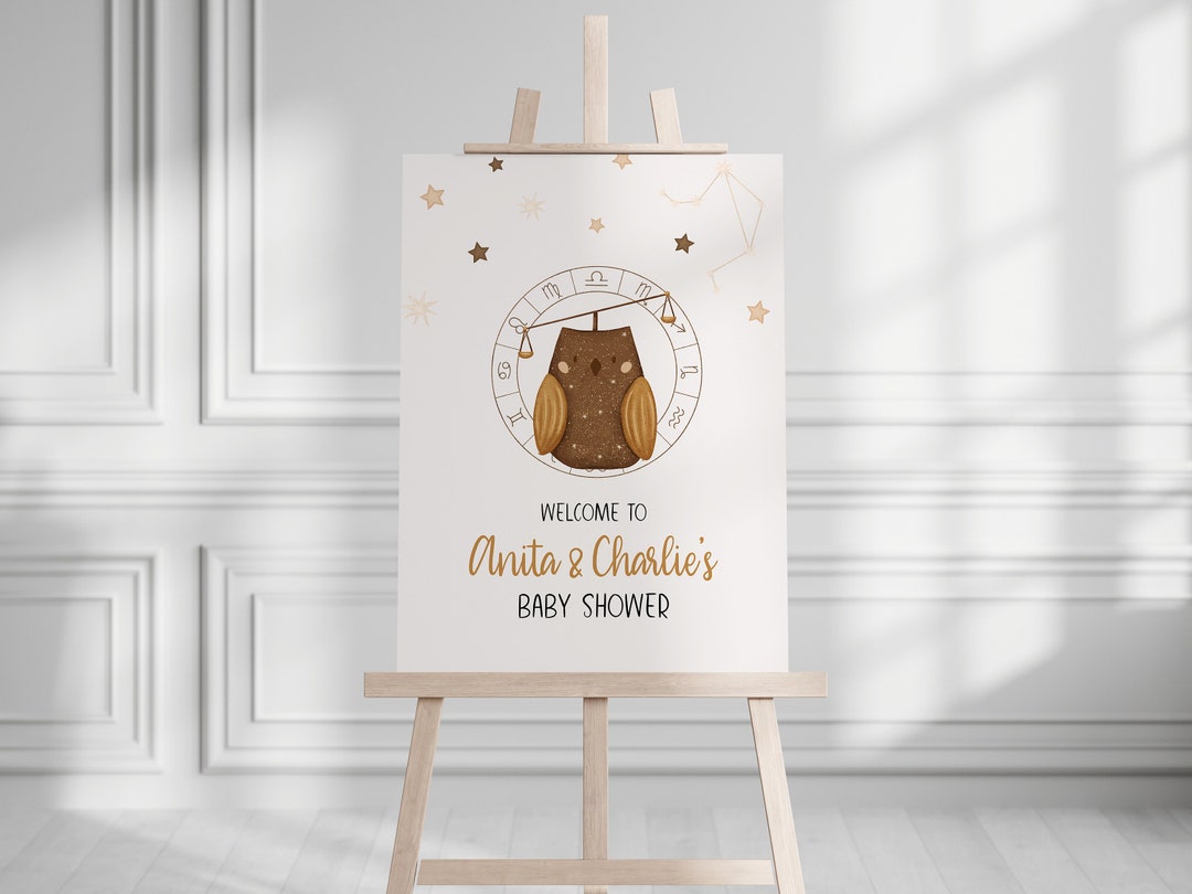 Libra Zodiac Welcome Sign, Boho Baby Shower Poster Easel Gender Neutral ...