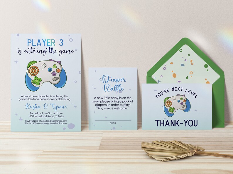Video Game Controller Baby Shower Invitation Bundle, Player 3 Invite ...