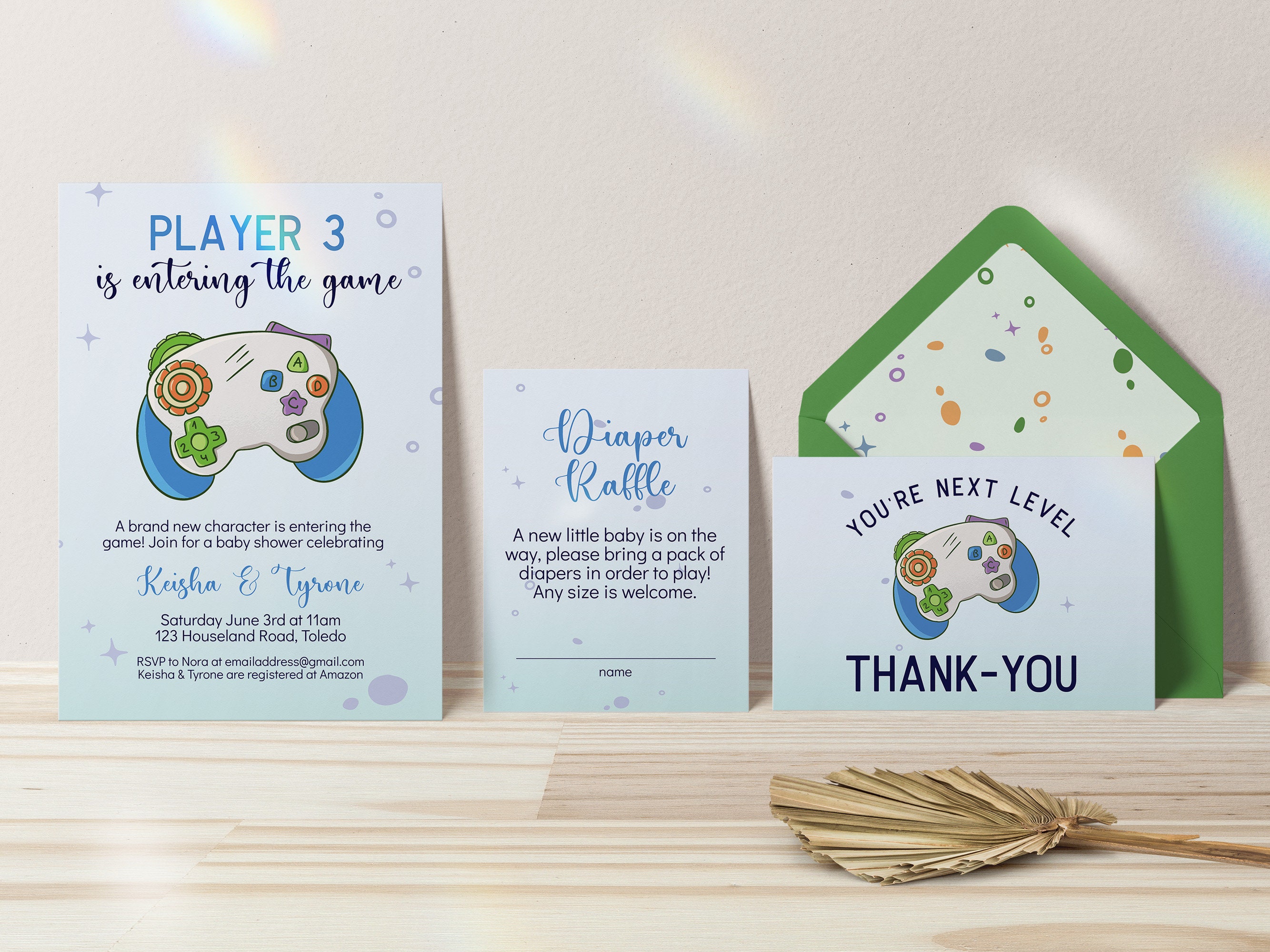 Video Game Controller Baby Shower Invitation Bundle, Player 3 Invite ...